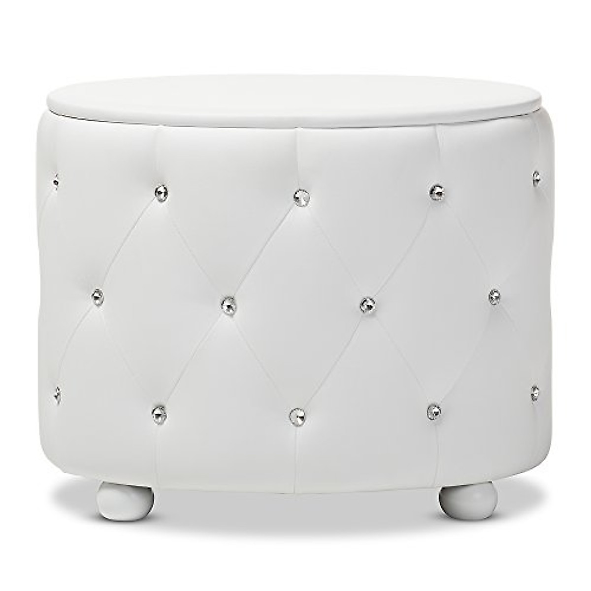 Baxton Studio Davina Hollywood Glamour Style Oval 2-Drawer Faux Leather Upholstered Nightstand, Medium, White