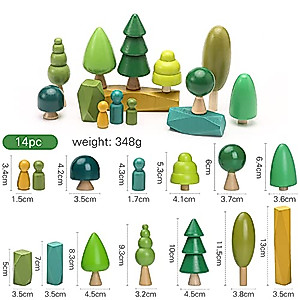 Macabaka Wooden Tree Toy Set 14 Pieces Wooden Sorting Stacking Balancing Stone Rocks Natural Wooden Mini Trees for Home Decor, Cake Topper and Montessori Toys