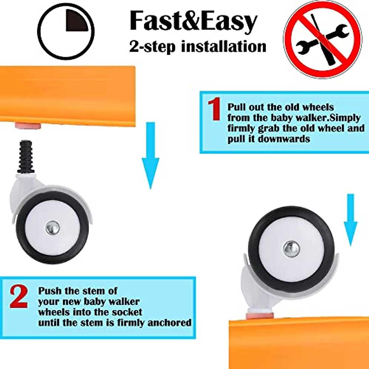 Baby Walker Wheels Replacement, Set of 4, Baby Walker Accessories, Plastic Rubber Wheels Casters, Universal Wheels (F-Black)