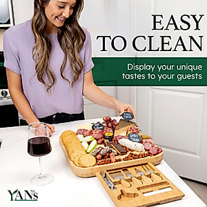 YAN's Bamboo Cheese Boards Charcuterie Boards Gift Set - Large Charcuterie Board Set - Charcuterie Tray - House Warming Gifts New Home, Marriage Gifts for Couple, Wedding, Bridal Shower Gift