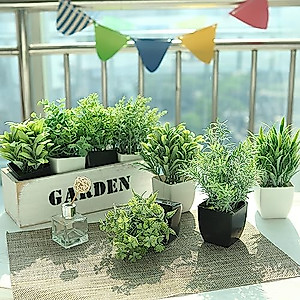 Fake Plants Mini Potted Artificial Plants, set of 8 Pack fake Plastic Eucalyptus Houseplants Greenery in Pot, Small Faux Plants Decor for Bathroom Home Office Farmhouse Desk Shelf(white,black)
