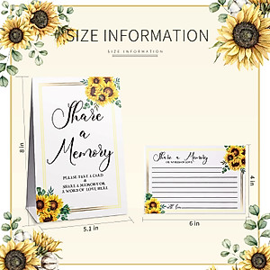 50 Pcs Sunflower Share a Memory Cards Sunflower in Memory Cards Sign Place Cards Seating Place Cards for Celebration of Life Decorations Wedding Funeral Bridal Shower Birthday Anniversary(Black Font)