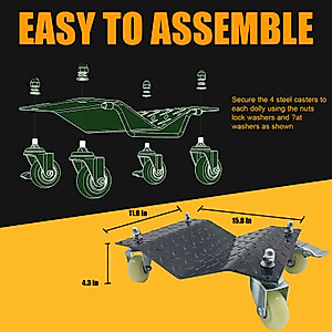 4 Pack Heavy Duty Wheel Dolly Car Tire Stakes Set for Tow or Vehicle Storage Furniture Movers 10,000 lbs Capacity Black (Black, 4 Dollies)