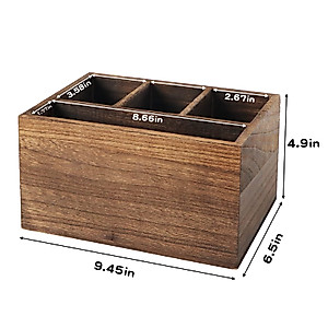 TNQNCFL Wooden Farmhouse Utensil Holders for Countertop,Spoon And Fork Holder,Wooden Utensil Holder,Utensil Caddy With 4 Compartments,for Silverware,Spoons,Pens,Staples