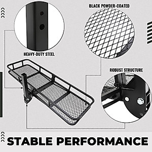 KUAFU 60"x20"x6" Folding Hitch Mount Cargo Carrier Rear Luggage Basket Fit 2" Receiver for Van, SUV, Truck, Trailer, Car 550LBS Capacity Fold Up Trailer Tow Hitch Cargo Rack