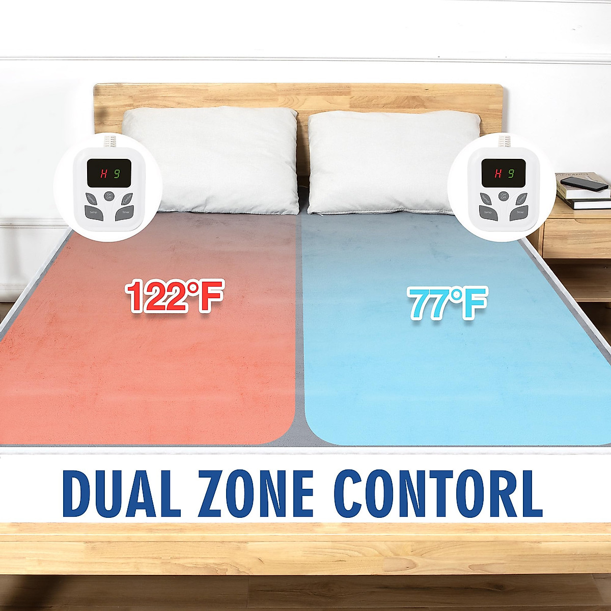 DAILYLIFE Heated Mattress Pad, 60" X 80" Queen Size, Luxury Quilted Electric Bed Warmer with Dual Controller 10 Heat Settings & 9 Hours Timer, Machine Washable, Coral Fleece, Gray