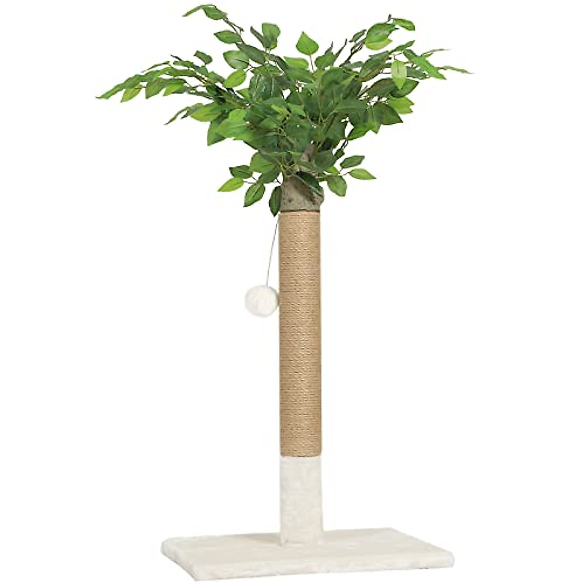 MSmask Cat Scratching Post, Natural Jute Sisal Scratch Pole, Cat Scratch Post with Artificial Banyan Leaves for Indoor Cats, Cat Scratcher & Home Decorating