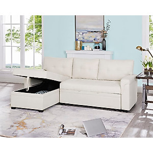 Naomi Home 85 in. Convertible Sofa with Storage, Reversible L Shape Sofa Couch with Chaise, Comfy Sectional Couches for Living Room, Cream - Velvet