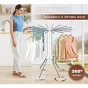 AUXTUR Clothes Drying Rack Wheels Foldable with Quadruped Support|Portable Laundry Drying Rack Hanger with Tail & Bottom Pulley - Convenient Storage & Outdoor Laundry Rack for Hanging Clothes
