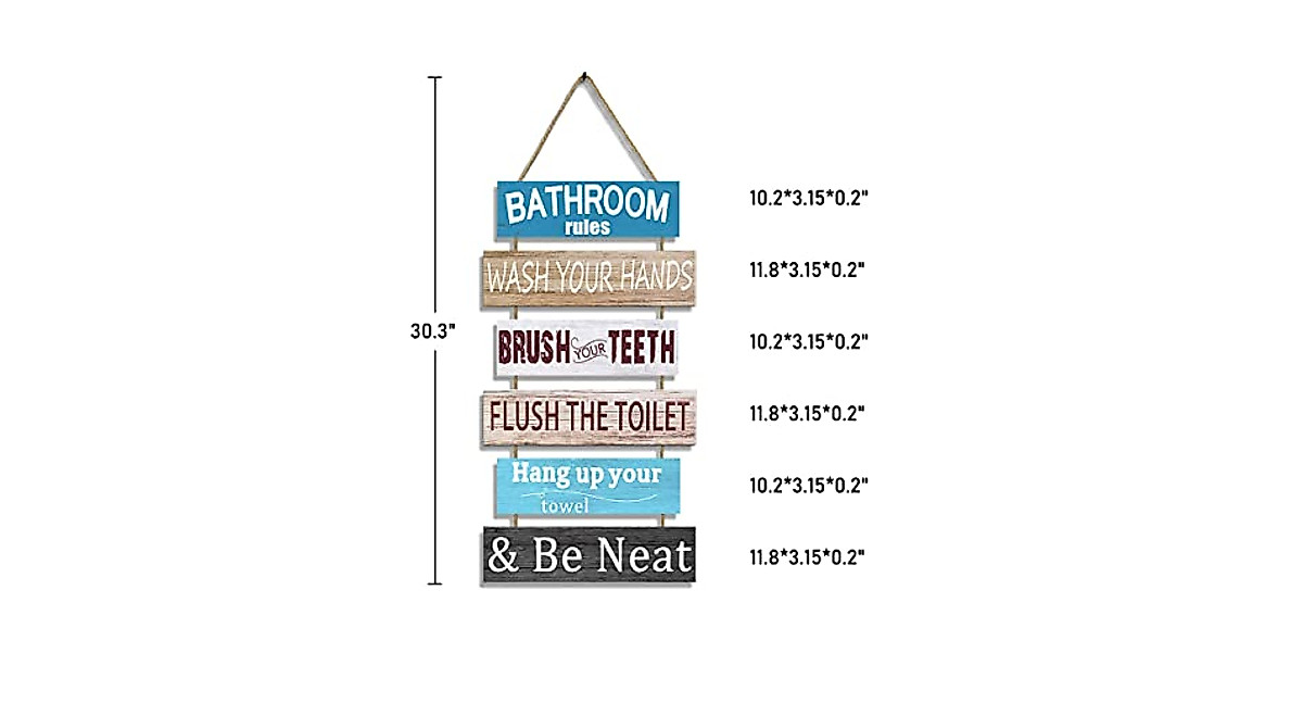POSCHNOR Rustic Bathroom Wall Decor – Funny Farmhouse Rules Sign