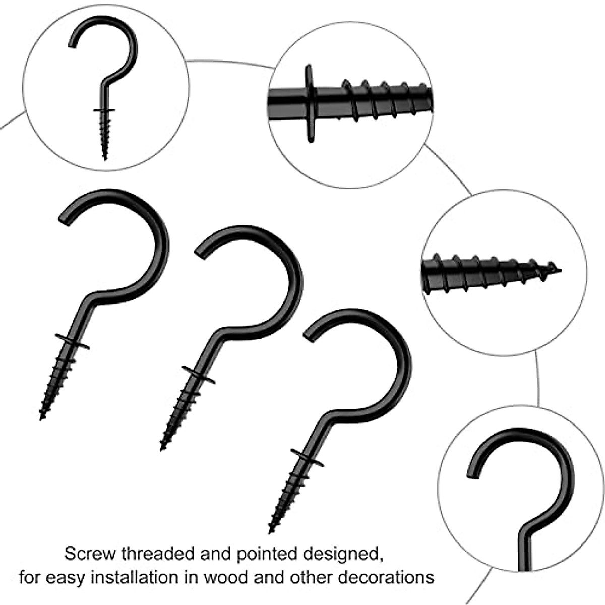 30 Pcs 3 inch Ceiling Hooks, Nickel Plated Metal Screw-in Cup Hooks, Black