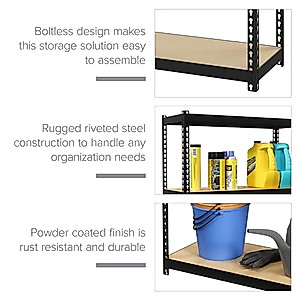 Space Solutions 1000 Riveted Steel Shelving 4-Shelf Unit, 12D x 30W x 48H, Black