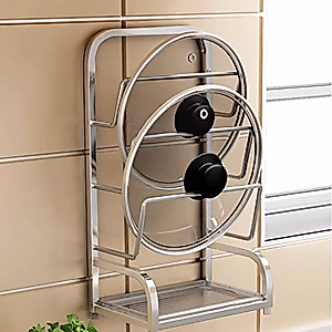 XJJZS Pot Lid Organizer Rack,Pot Lid Holder,Pan Lid Cover Stand Holder Organizer Rack with Drain Tray for Kitchen Cabinet Pantry