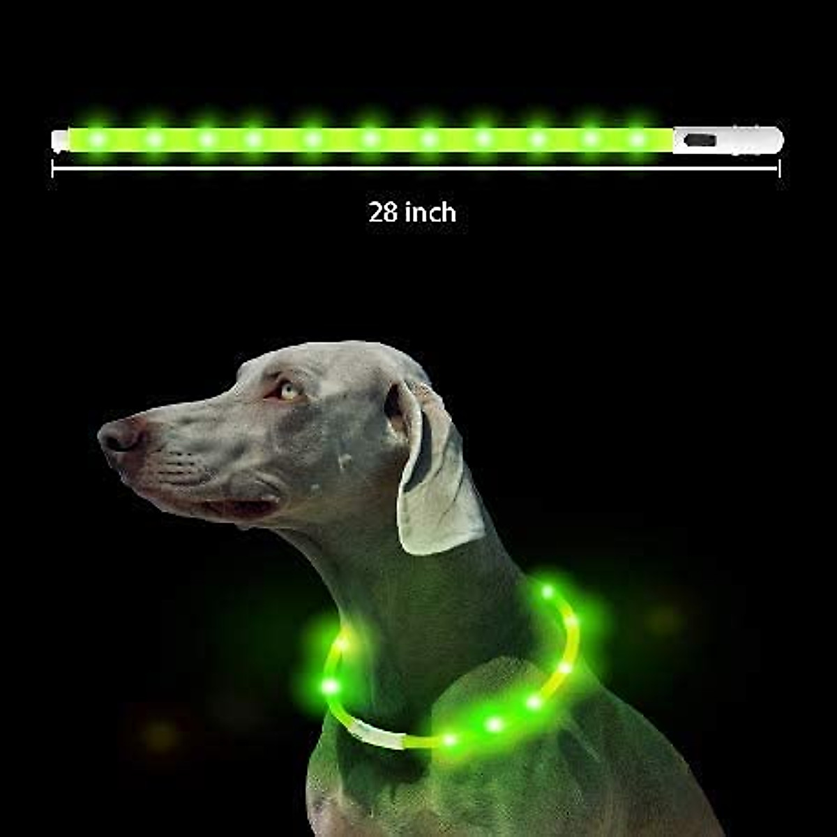 LaRoo LED Light Up Dog Collar, Cutable Silicon USB Rechargeable Glow Light Collar for All Dogs, Waterproof 3-Modes Flashing Dog Collar for Dark Outdoor Training Playing (27.5 inch/70cm)