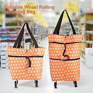 Oxford Cloth Material Foldable Dual Purpose Wheel Rolling Shopping Bag (Orange dots)