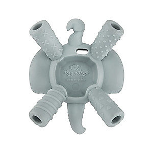 Itzy Ritzy - Ritzy Teether for Molars - Massages Sore Gums & Reaches Back Molars - Silicone Baby Teething Toy with Multiple Textures & Flexible Design - Teething Relief for 3 Months & Up (Elephant)
