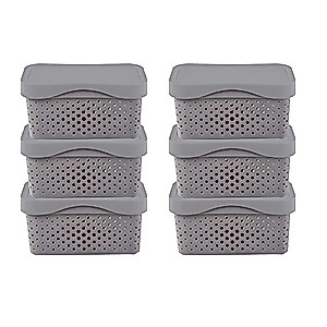 HANAMYA Lidded Storage Bin Organizer | Storage Organizing Container, 5 Liter, Set of 6, Gray