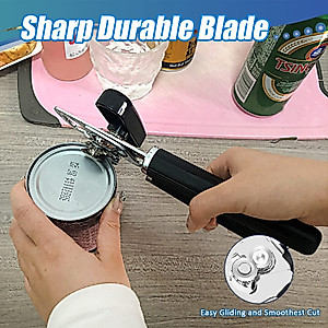 Can Opener Vertical Grain Non-slip Soft Handle Stainless Steel Manual Can Opener Oversized Easy Turn Knob Sharp Cutting Wheel Good Grips with Built-in Bottle Opener