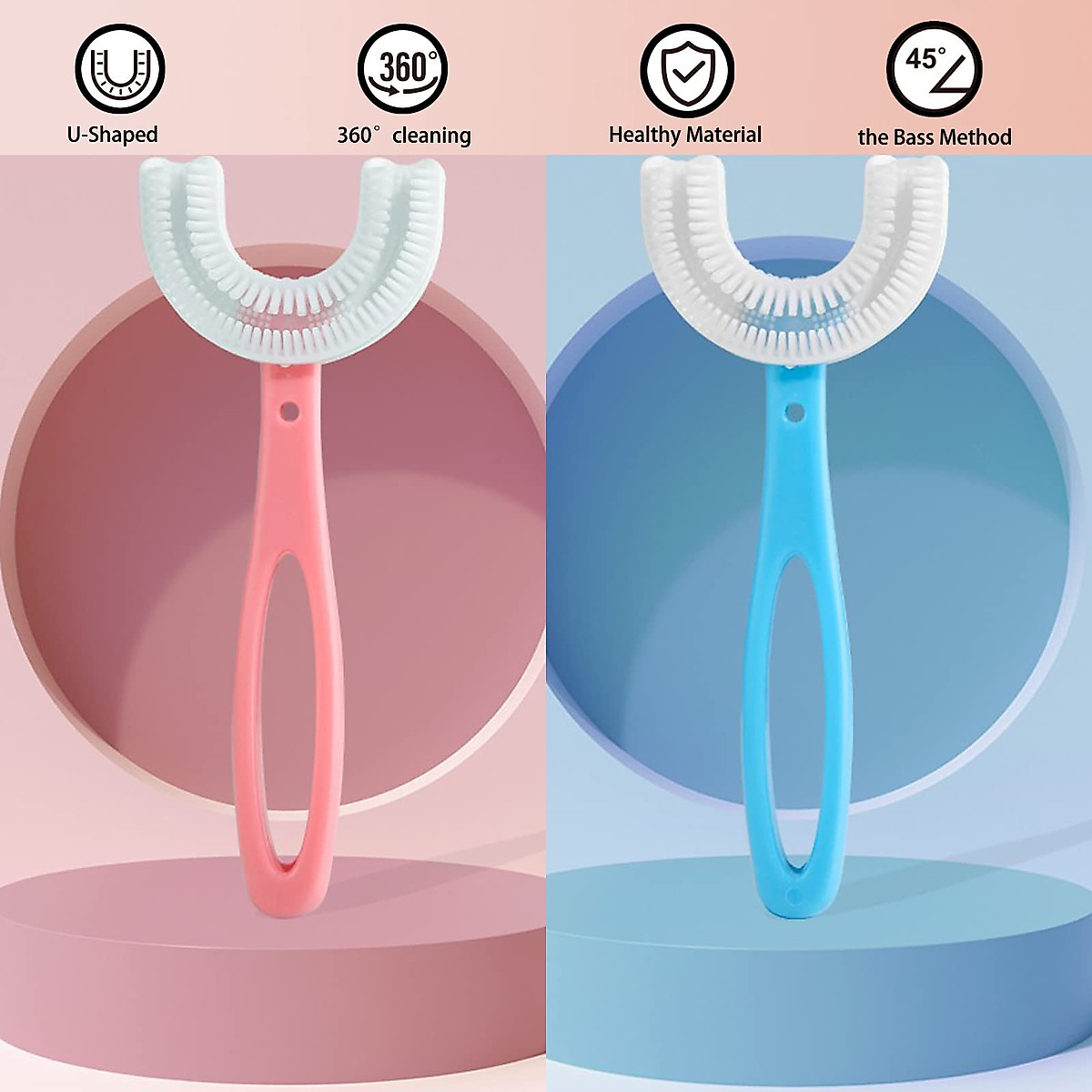 QrBxa U Shaped Kids Toothbrush, Kids Toothbrushes U Shape, 360° Manual Kid Toothbrush with Food Grade Soft Silicone Brush Head
