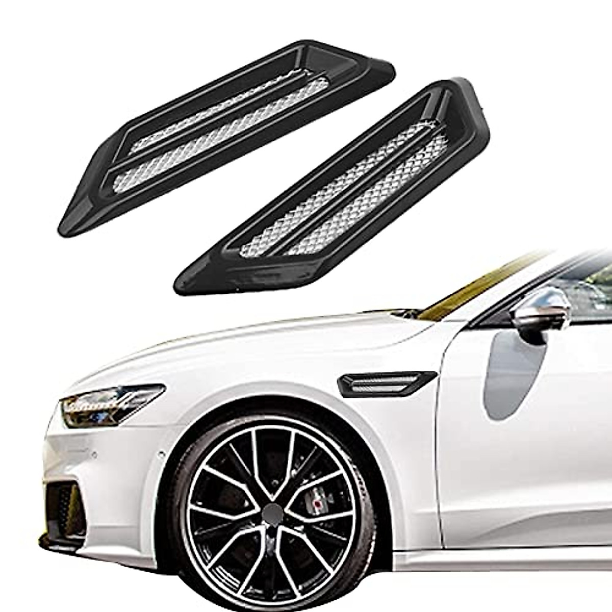 Azoepart 1 Pair Universal Car Air Flow Chrome Fender Side Vent Decor Sticker Air Flow Vent Door Hood Self-Adhesive Decal accesory for Car SUV Truck Wheel Well Arch or Side Bumper/Fenders,Black