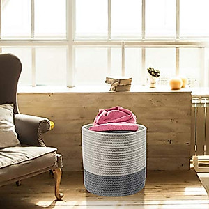 Finderomend 2-Pack Cotton Rope Plant Baskets Cotton Rope Woven Plant Basket for Indoor Plants | Neutral Round Cube Organizer Baskets Bin for Crafts, Toys, Towels and More (12"x12" and 10"x10")