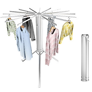 LQDMAER Tripod Clothes Drying Rack Portable, Collapsible Tripod Drying Rack Clothing with Retractable 16 Rods, Spinning Tripod Laundry Clothes Drying Rack, Tripod Clothes Dryer Rack - Weight 7.9lb
