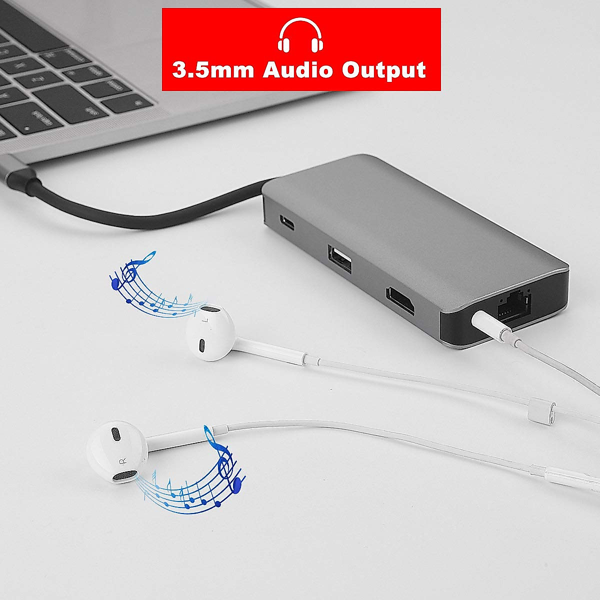 Type C 9 in 1 Hub to 4K HDMI Output, 2 USB3.0 Ports,SD/TF Card Reader,1000Mbps Network Adapter, 1 USB2.0 with PD3.0(100W) Charge