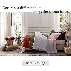 NexHome Bed in a Bag Comforter Sets Queen Green All Season Down Alternative Comforter Soft Microfiber Dobby Stripe 7 Pieces-1 Comforter 2 Pillow Shams 2 Pillowcases 1 Flat Sheet 1 Fitted Sheet