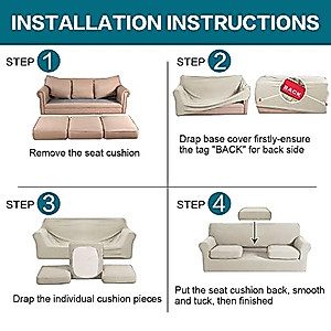 4 Piece Sofa Covers for 3 Cushion Couch Sofa Slipcover Soft Couch Cover for Dogs-Washable Sofa Furniture Covers with 3 Individual Cushion Covers, Feature Jacquard Fabric (3 Cushion Sofa, Island Fossi)