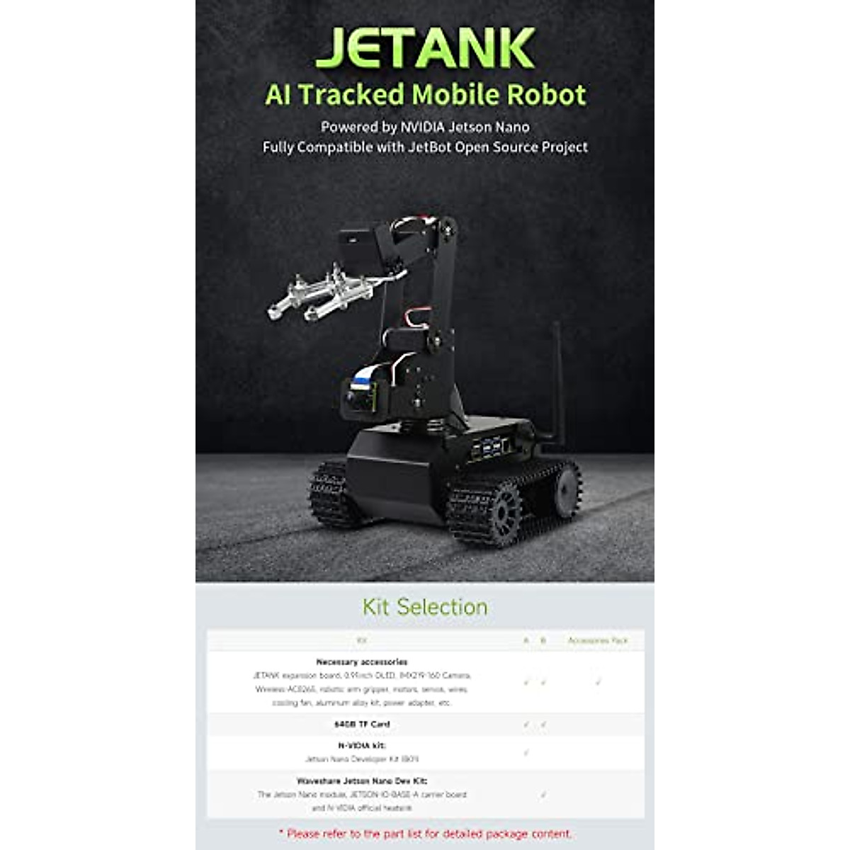 Waveshare JETANK AI Kit, AI Tracked Mobile Robot, AI Vision Robot, Includes Waveshare Jetson Nano Dev Kit 4GB (NOT Support Nano 2GB)