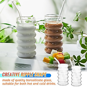 Tessco 4 Pcs Creative Glass Cups Vintage Drinking Glasses Ribbed Glassware Aesthetic Cups Entertainment Dinnerware Glassware with Straws Set for Kitchen Coffee Juice Beverage (Clear,16 oz)