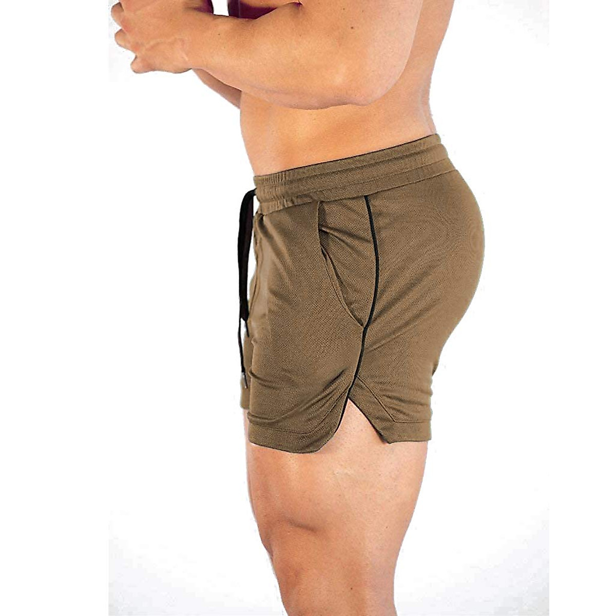 EVERWORTH Men's Athletic Shorts Gym Workout Short Shorts Casual Shorts Running Bodybuilding 5 Inch Inseam Shorts Brown US XS