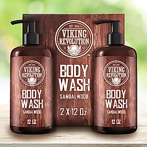 Viking Revolution Men's Body Wash - Sandalwood, Skin Cleaning Agent - Mens Natural Body Wash with Vitamin E and Rosemary Oil - Shower Gel Liquid Soap, 12 Fl Oz (Pack of 2)