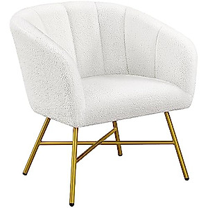 Yaheetech Boucle Barrel Chair, Modern Living Room Chair with Metal Legs and Soft Padded, Comfy Side Chair for Bedroom/Office/Study/Waiting Room, White