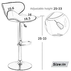 Set of 2 Bar Stools, Counter Height Adjustable Bar Chairs with Back Barstools PU Leather Swivel Bar Stool Kitchen Counter Stools Dining Chairs (Black)