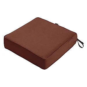 Classic Accessories Montlake Water-Resistant 25 x 25 x 5 Inch Square Outdoor Seat Cushion, Patio Furniture Chair Cushion, Heather Henna Red, Outdoor Cushion Cover