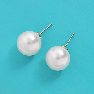 Large Pearl Earrings for Women - Big Pearl Earrings for Women Studs, Large Pearl Studs Earrings for Women, Oversized Pearl Earrings 14mm White Faux Pearl Earring Studs, Big Stud Earrings for Women