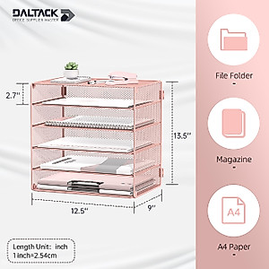 DALTACK Paper Organizer for Desk, 5-Tier Desk Organizer Tray, Paper Organizer Storage, Paper Tray Organizer for Home Office School, Pink