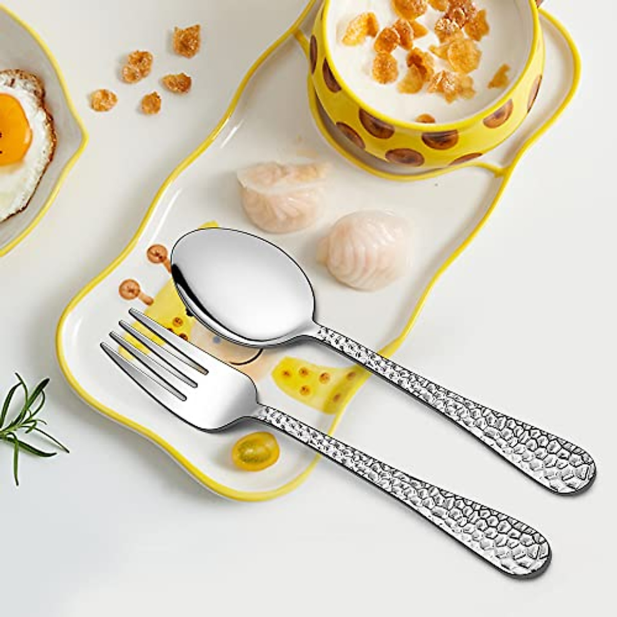 LIANYU 10-Piece Kids Silverware Set, Includes 5 Kid Spoons, 5 Kid Forks, Stainless Steel Toddler Utensils Children Flatware Set, Child Preschooler Cutlery Set, Dishwasher Safe