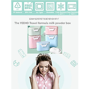 YEEHO Travel Infant Formula Dispenser Box with Scoop, Portable Baby Dry Milk Powder Food Container with Spoon Airtight Storage Easy go Parents Choice Sealed Flour Case,Blue