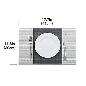 Vinjiasin Placemats Set of 4 for Dining Table Vinyl Woven Placemats Washable Easy to Clean Heat Resistant Durable Table Mats Black/Grey Place Mats for Indoor and Outdoor