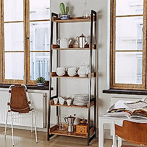 IRONCK Industrial Bookshelf 5-Tier, Bookcase Ladder Shelf, Storage Shelves Rack Shelf Unit, Accent Furniture Metal Frame, Home Office Furniture for Bathroom, Living Room