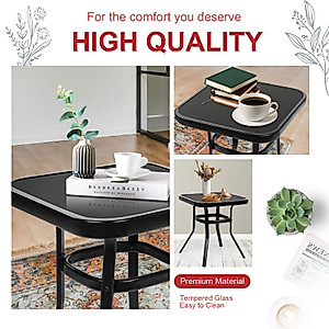 Crownland Outdoor Rocking Chairs Patio Furniture 3 Piece Patio Set Bistro Table Set Black Ironl with Thickened Cushions and Glass Coffee Table, Red