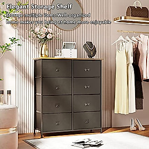 C&AHOME Fabric Dresser, Tall Double Dresser with 8 Drawers, Storage Tower with Fabric Bins, 4-Tier Wide Chest of Drawers for Closet, Bedroom, Living Room, Hallway, Rustic Brown and Black UDDST08B