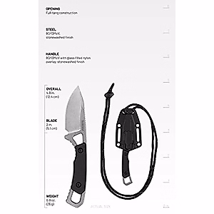 Kershaw Brace Drop Point Pocket Knife, 2-in. Blade, Molded Neck Sheath, Fixed Blade (2085) , Black