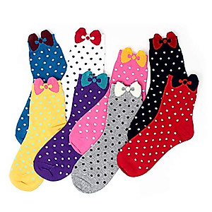 LIVEBEAR 4/5/8 Pairs Womens Cute Patterns, Novelty, Casual Cotton Crew Socks Made In Korea (Polka Dot)
