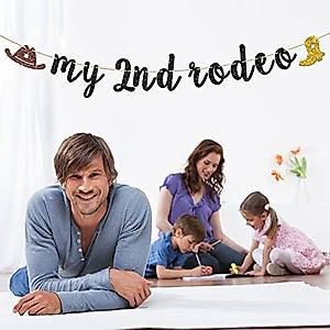 INNORU My 2nd Rodeo Banner, Mexican Theme 2nd Birthday Party Decorations, West Cowboy Cowgirl Two Birthday Party Decorations Black Glitter