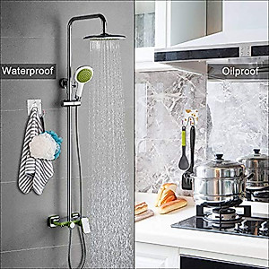 CGBE Adhesive Hooks, 5PCS Wall Hooks for Hanging Heavy Duty 13LB Clear Seamless Dual Head Self Sticky Hooks, Waterproof and OilProof Large Removable Hooks for Kitchen Bathroom Shower Use