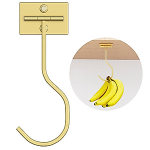 bussdis Folding Banana Hanger Hook Gold - Banana Holder Under Cabinet, Self Adhesive Banana Hook