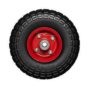 EZ Travel Collection, Heavy Duty Flat Free 10" Tire Wheels, Extra Wide Tires for Wagon, Dolly, Hand Truck, and Cart – Pack of Two (Red)